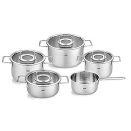 Fissler Topf-Set »Pure Collection« Set, Kochtopf 16/20/24 + Bratentopf 20cm + Stielkasserolle 16cm oD, 5 Stk. tlg. Edelstahl 18/10 silberfarben