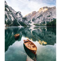 Leinwandbild Berge Berge & Alpenbilder Boote & Schiffe Gew&auml;sser Landschaft Landschaften Natur See Seebilder 1 Stk. tlg. blau Canvas, MDF
