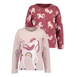 Blue Seven Langarmshirt &raquo;M&auml;dchen Langarmshirts&laquo; 2 Stk. M01 - WEIN+ROSA 104 104 M&auml;dchen Langarmshirts mit niedlichen Einhorndrucken