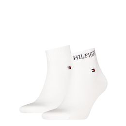Tommy Hilfiger Herren Kurzsocken &raquo;TH MEN QUARTER 2P HILFIGER TAB&laquo; 2 Paar, Logo-Flag und Schriftzug wei&szlig; 39-42