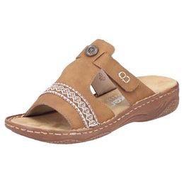 Rieker Pantolette Sommerschuh, Schlappen, Hausschuh, Urlaubschuh mit Klettverschluss hellbraun 37 37 Pantolette mit Zierstickerei auf dem Vorderblatt