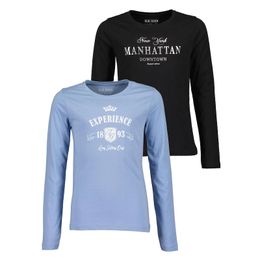 Blue Seven Langarmshirt &raquo;Teenager M&auml;dchen Langarmshirts&laquo; 2 Stk. M01 - MITTELBLAU + SCHWARZ 176 176 M&auml;dchen Langarmshirts im Doppelpack