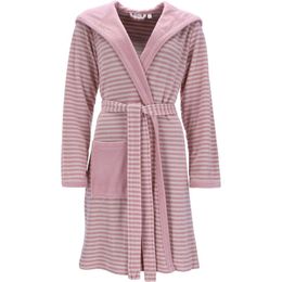 Esprit Damenbademantel &raquo;Striped Hoody&laquo; 1 Stk. gestreift, mit Kaputze & Logostickerei, kurz rose XL L&auml;nge: 97 cm Damen-Bademantel mit Kapuze und...