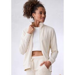 Bench. Loungewear Damen Sweatjacke 1 Stk. mit bestickten Stehkragen, Loungeanzug beige 40/42