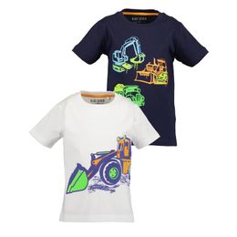 Blue Seven T-Shirt &raquo;Jungen T-Shirts&laquo; 2 Stk. M01 - WEISS+NACHTBLAU 104 104 Tolle T-Shirts mit Baufahrzeugen