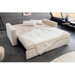 Riess Ambiente Ausziehbares Schlafsofa SMART 180cm beige Cord 2-Sitzer Couch mit Nosagfederung Riess-Ambiente Wohnzimmer Landhaus Modern Skandinavisch
