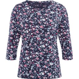 Damen 3/4-Arm-Shirt mit Millefleurs-Print dunkelblau-kirsche-bedruckt, Gr&ouml;&szlig;e 38