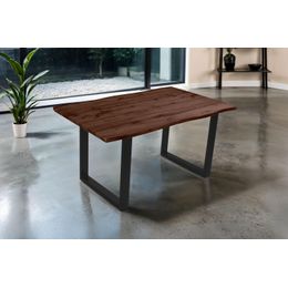 Esstisch 160x85 cm Baumkante Holz Nussbaum-Optik U-Gestell Metall schwarz JOSY