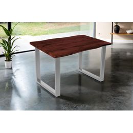 Esstisch 120x80 cm Baumkante Holz Nussbaum-Optik U-Gestell Metall silber JOSY