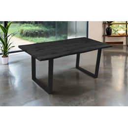 Esstisch 180x90 cm Baumkante Holz Grau-Optik U-Gestell Metall schwarz JOSY