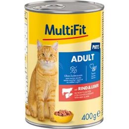 MultiFit Nassfutter Katze Adult, Pat&eacute;, Rind und Leber 24x400 g