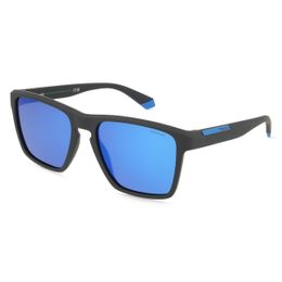 Polaroid PLD 2167/S | Herren-Sonnenbrille | Fassung: Vollrand, Eckig, Kunststoff, Schwarz Matt | Glasfarbe: Blau Spiegel Blau