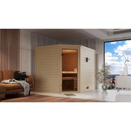Sauna Karibu "Talida", beige (naturbelassen), Bio-Kombiofen, externe Steuerung, 9 kW, Saunen, Ofen 9 kW Bio externe Strg easy