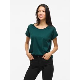 Rundhalsshirt Vila "VIDREAMERS NEW PURE T-SHIRT/SU-NOOS", Damen, Gr. M, gr&uuml;n (ponderosa pine), Jersey, Obermaterial: 50% Baumwolle, 50% Polyester, unifarben, regular fit normal, Rundhals, Shirts Rundhalsshirt, Basic Damen-T-Shirt mit Rundhalsausschnitt und umgeschlagenen &Auml;rmeln