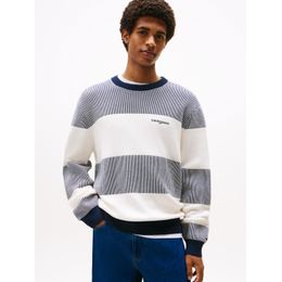 Sweatshirt Tommy Jeans "SCRIPT SWEAT", Herren, Gr. XXL, schwarz night navy stripe, Sweatware, Obermaterial: 100% Baumwolle, gemustert, gestreift, mehrfarbig, regular fit normal, Rundhals, eingesetzt Rippbündchen, Sweatshirts Sweatshirt, Regular fit mit Rundhalsausschnitt