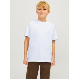 Jack & Jones Rundhalsshirt JACK & JONES JUNIOR "JJEURBAN bequem, pflegeleicht, modisch", Jungen, Gr. 128, wei&szlig;, Single Jersey, Obermaterial: 100% Baumwolle, unifarben, loose fit normal, Rundhals, gerader Abschluss, Shirts Rundhalsshirt, unifarben, modisch, loose fit, Jersey, Rundhals