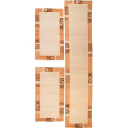 Bettumrandung Theko "Royal Ganges" Gr. 14, beige (creme), H:13mm, Obermaterial: 95% Wolle, 5% Viskose, Bettumrandungen, Bettvorleger, 3-teiliges L&auml;ufer-Set f&uuml;rs Schlafzimmer, 100% Wolle
