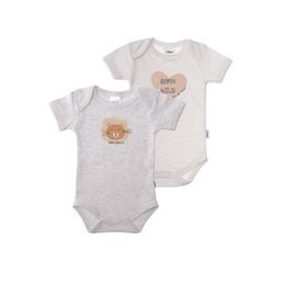 Body Liliput "Born wild", Jungen, Gr. 62/68, EURO-Gr&ouml;&szlig;en, grau, 100% Baumwolle, bedruckt, kurz, Rundhals, Bodys Body, mit praktischem Amineck-Ausschnitt