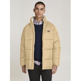 Steppjacke Tommy Jeans "TJM POLY PUFFER EXT", Herren, Gr. L, gold (gentle gold), Web, Obermaterial: 100% Polyamid, unifarben, Basic hüftlang, eingesetzt elastischer Bund, Jacken, Winterjacke mit Stehkragen, gefüttertes Teddy, Innentaschen