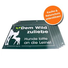 Waidgerechte Jagd Hinweisschild Hunde bitte an die Leine &ndash; 4er-Pack