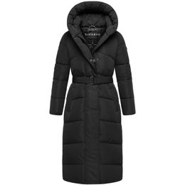 Navahoo Damen Steppmantel Lang Stepp Winterjacke gef&uuml;ttert Anorak Parka mit G&uuml;rtel & Kapuze Eisblick