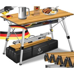 Kesser&reg; Campingtisch faltbar Klapptisch mit Aluminiumrahmen Aufrollbare Tischplatte Falttisch klappbar inkl. Tragetasche mit Trageband & Netztasche, Holz-Optik