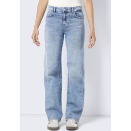Noisy may Damen Straight-Jeans "NMYOLANDA NW WIDE JEANS AZ236LB NOOS", blau, Gr. 29, unifarben, Denim/Jeans, Obermaterial: 99% Baumwolle, 1%