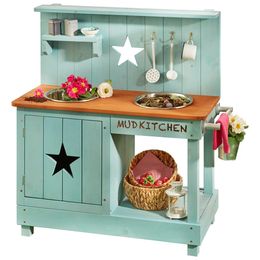 Muddy Buddy Kinder Outdoor-Spielküche "Adventurer Star", blau, Holz, B:80cm H:90cm T:40cm, Spielküchen, Matschküche, petrolblau; FSC - schützt Wald