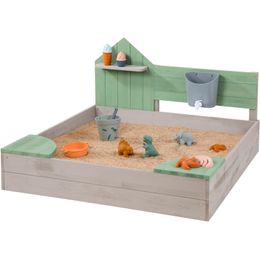 Muddy Buddy Kinder Sandkasten "Cozy House, warmgrau/eukalyptus", B/H/L: 100cm x 60cm x 100cm, grau, Massivholz, B:100cm H:60cm L:100cm, Sandkästen,