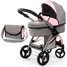 BAYER Jungen Kombi-Puppenwagen "City Max grau/rosa", rosa, Kunststoff, Metall, Stoff, B:69cm H:74cm T:41cm, Puppenwagen, mit Wickeltasche