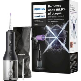 Munddusche "kabelloser Power Flosser 3000 HX3826", schwarz, PHILIPS SONICARE, B:13,4cm H:24,7cm T:9,2cm, Mundduschen, Quad Stream-Technologie, 2 Modi