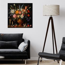 Leinwandbild queence, B:60cm H:60cm T:1,5cm, bunt, Canvas, Holz, Wohnzimmer, Bilder, "Blumenstrau&szlig; und Kerzen", Premium-Leinwandstoff, Handarbeit aus