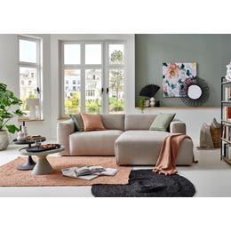 Ecksofa Home Affaire, B:234cm H:71cm T:161cm, beige, 94% Polyester; 6% Nylon, Wohnzimmer, Sofas, "Noord mit Kedernaht, Breite 234 cm, L-Form", mit