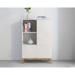 Highboard Andas, B:80cm H:122cm T:40cmweiß, wotan eiche, MDF, Spanplatte, Wohnzimmer, Sideboards, "Maryd", Kommode, Midischrank, m. Glas- u.
