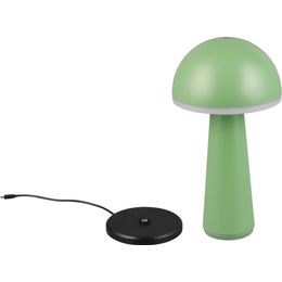 LED Außen-Tischleuchte, H:31cm Ø:16cm, grün, REALITY LEUCHTEN, Leuchten, "FUNGO", Outdoor Akku Tischlampe inkl Ladestation USB-C, Lichtfarbe