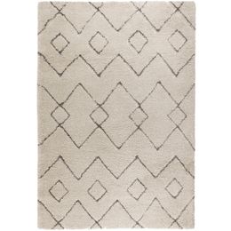 Hochflor-Teppich FLAIR RUGS, B:200cm H:30mm L:290cm, beige, Kunstfaser, Teppiche, "Imari", Shaggy Berber Optik, Boho, Rauten Muster