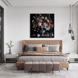 Leinwandbild queence, B:60cm H:60cm T:1,5cm, bunt, Canvas, Holz, Wohnzimmer, Bilder, "Blumenstrau&szlig;", Premium-Leinwandstoff, Handarbeit aus Deutschland
