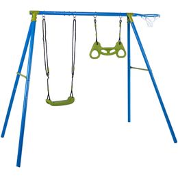 SANDORA Kinder Schaukelkombination, blau, Kunststoff, PE, Stahl, B:256cm H:180cm L:136cm, Schaukeln, Schaukel + Glider + Ballring, Belastungsgewicht