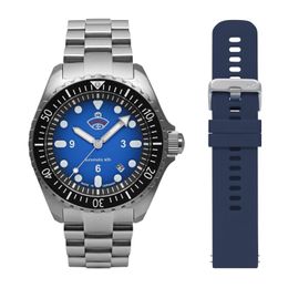 RUHLA Herren Automatikuhr "NVA Kommando Minentaucher", silber, Armbanduhren, Armbanduhr, Herrenuhr, Datum, Saphirglas, Made in Germany