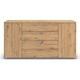 Kombikommode Rauch "Sideboard T&uuml;rkommode Schubladenkommode Kommode ASTANA", eiche artisan, B:160cm H:81cm T:42cm, Holzwerkstoff, Sideboards, Kombikommode, 2-t&uuml;rig, 4 ger&auml;umige Schubladen, Kantengriff Alufarben MADE IN GERMANY