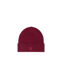 Calvin Klein Damen Strickm&uuml;tze "CK FINE RIB BEANIE", rot, unifarben, Strick, Viskosemischung, M&uuml;tzen, mit Markenlogo