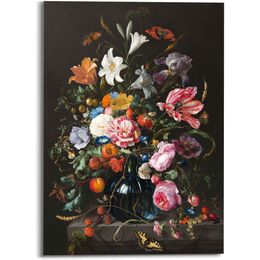 Glasbild Reinders, B:50cm H:70cm, schwarz, Acrylglas, Wohnzimmer, Bilder, "Glasbild Stilleben mit Blumen Mauritshuis - Alte Meister"