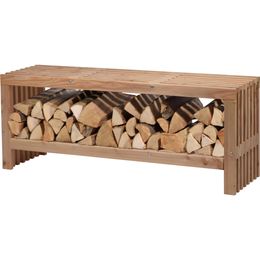 Gartenbank Dobar, B:33cm H:45cm T:115cm, beige, Holzwerkstoff, Sitzbänke, ""Freja" mit Kaminholzfach", moderne Sitzbank mit Stauraum, Abmessungen