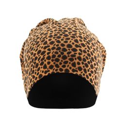 MSTRDS Damen Beanie "MSTRDS Accessoires Printed Jersey Beanie"cheetha, schwarz, Baumwolle, M&uuml;tzen