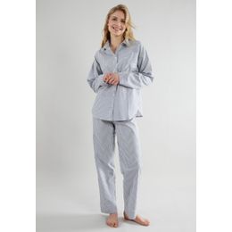 Tom Tailor Damen Pyjama "Positivism", Gr. 46, blau, Popeline, Obermaterial: 100% Baumwolle, gestreift, Homewear-Sets, Streifendesign, Langarm, lange