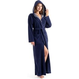 Damenbademantel Kangaroos, L:135cm, blau, Wirkfrottier, Hausmäntel, "Dalia, ideal für Sauna & Spa, Standardlänge & Überlänge", Uni-Farben mit