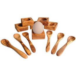 Eierbecher "Trou&eacute; mit Eierl&ouml;ffel aus Olivenholz", braun, OLIVENHOLZ-ERLEBEN, Eierbecher, besonders platzsparende eckige Form, Olivenholz ist