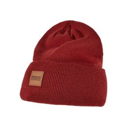 Urban Classics Herren Beanie "Urban Classics Unisex Synthetic Leatherpatch Long Beanie", rot, Kunstfaser, M&uuml;tzen