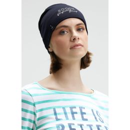 SOCCX Damen Beanie, blau, bedruckt, Baumwollmischung, M&uuml;tzen, mit Rollsaum