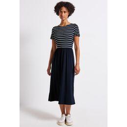 Street One Damen Midikleid, blau, Gr. 44, gestreift, Stoff, 95% Viskose, 5% Elasthan, Kleider, mit Rundhalsausschnitt